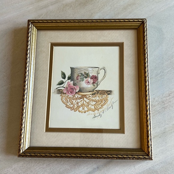 Art | Vintage Framed Artwork Signed By Artist Sandy Clough Doily And ...